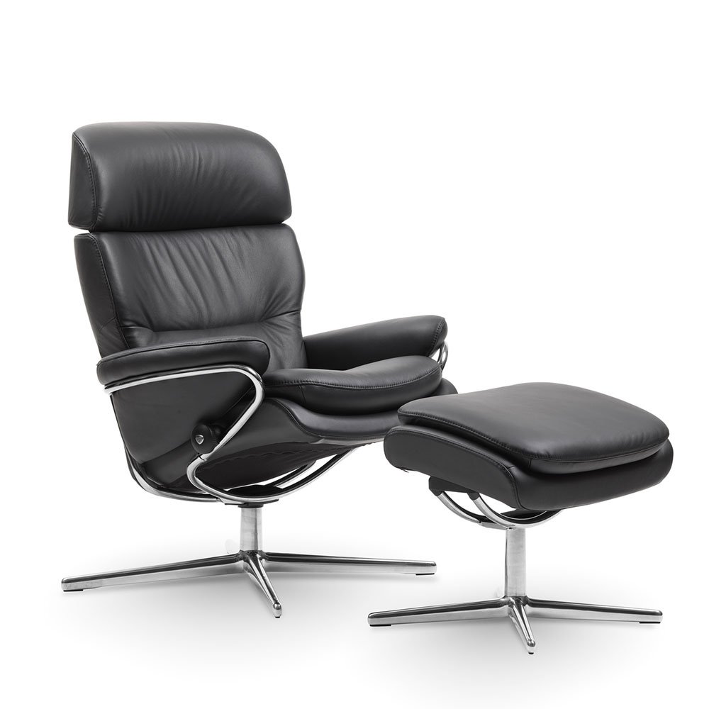 Stressless Rome Headrest High Back Chair With Cross Base & Footstool ...
