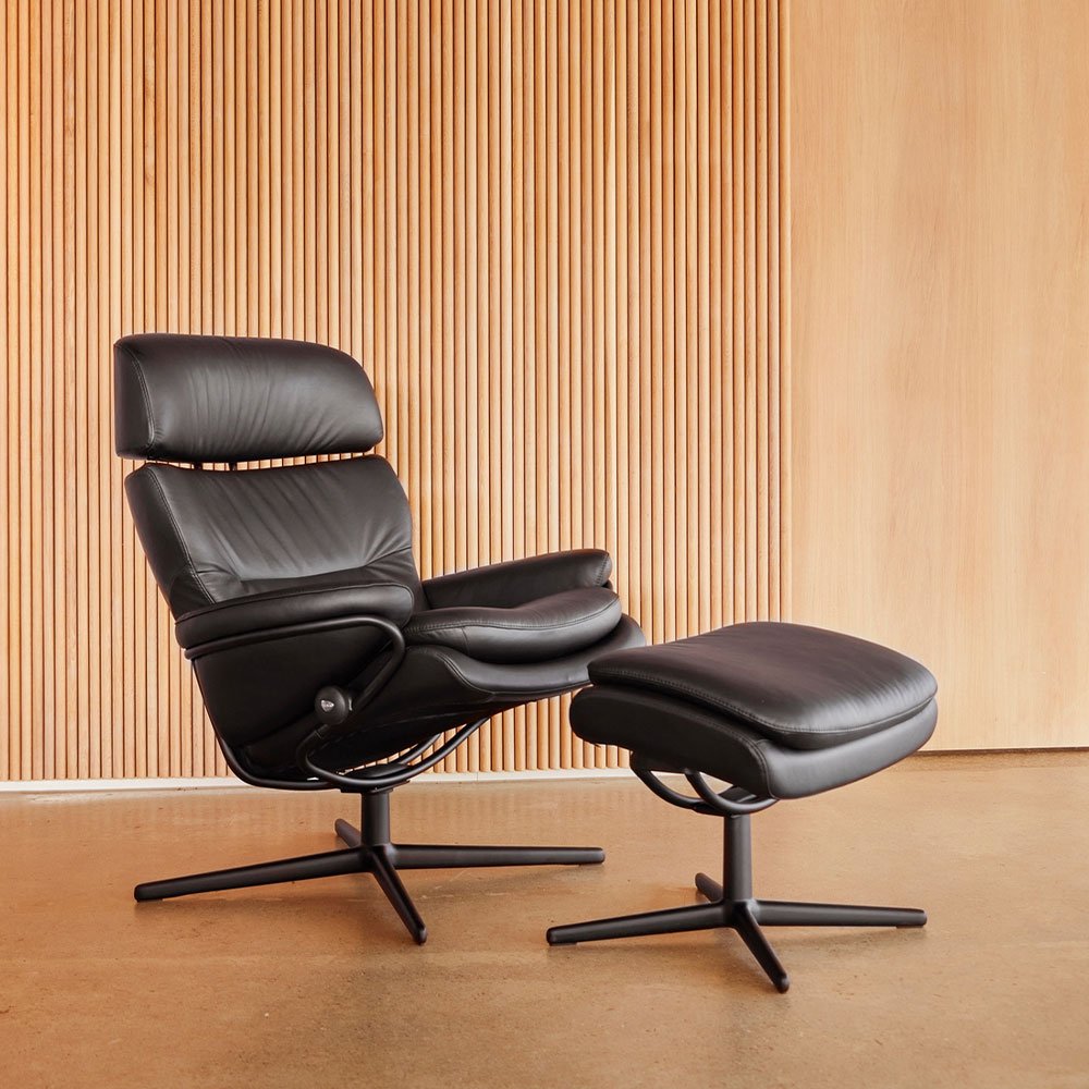 Stressless Rome Headrest High Back Chair With Cross Base & Footstool ...