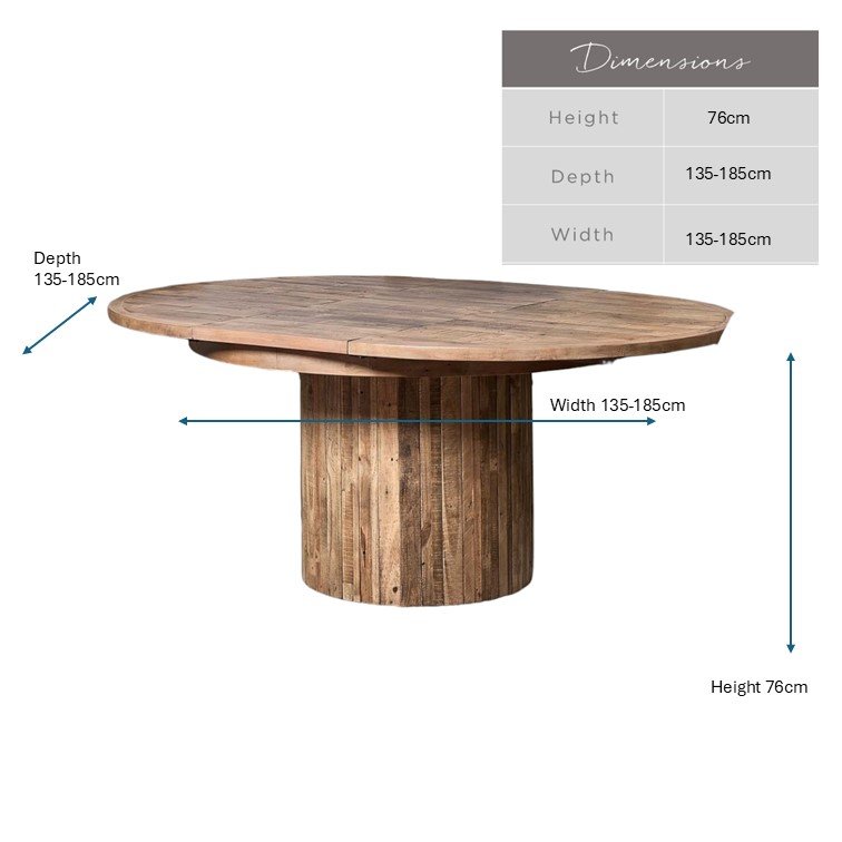 Woods Perth 135-185 Round Extending Dining Table - Woods Furniture