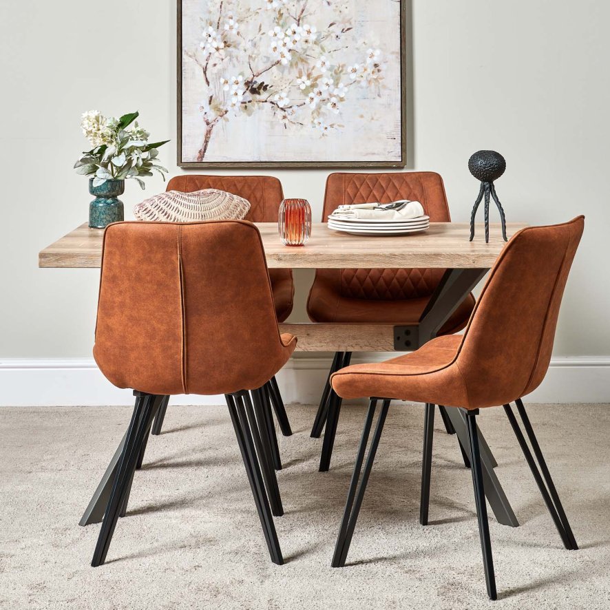 Woods Kamala 140cm Dining Table & 4 Finnick Dining Chairs - Tan - Woods ...