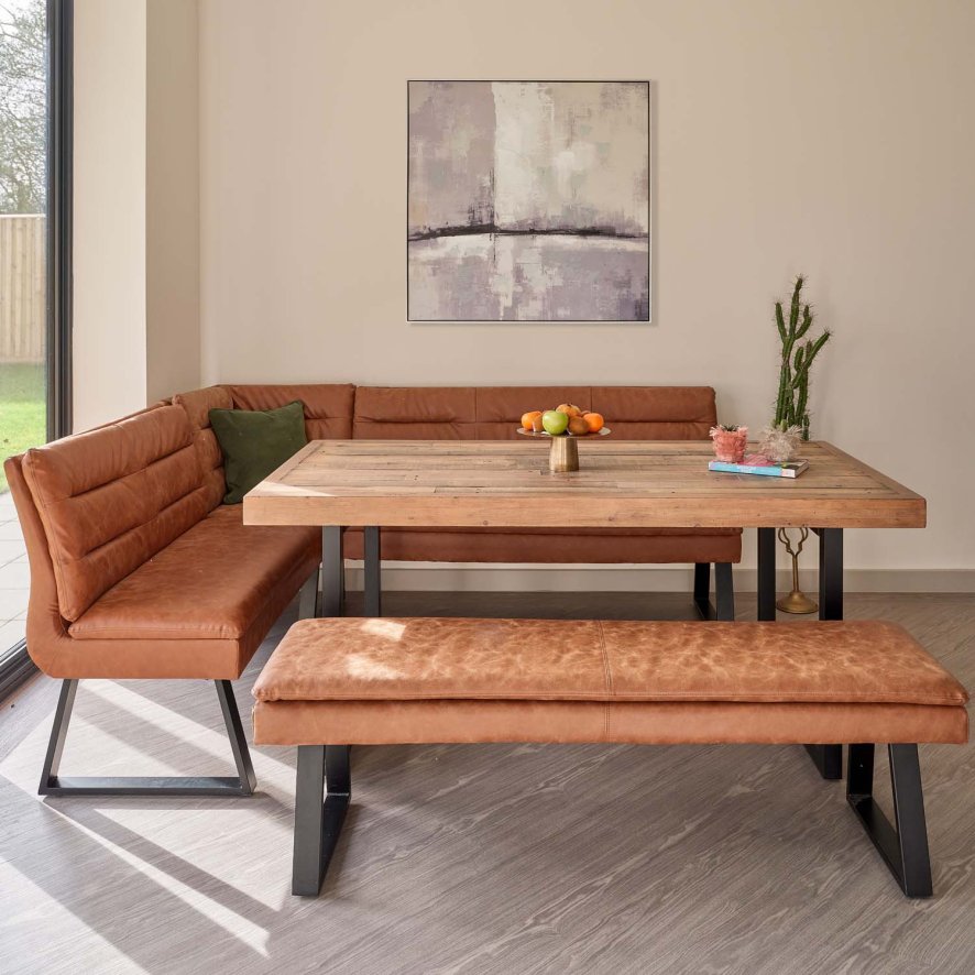 Woods Adelaide 180cm Dining Table with Industrial Corner Bench in Tan ...
