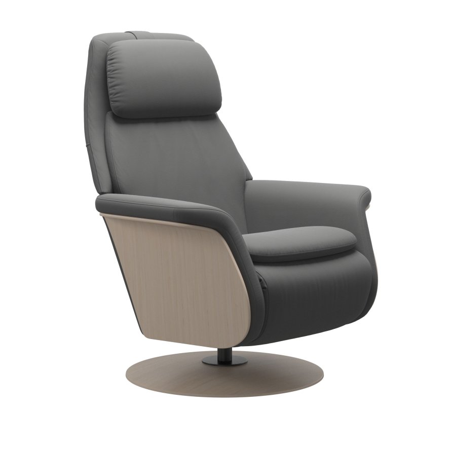 Stressless Sam Power Recliner with Disc Base and Wooden Arms - Woods ...