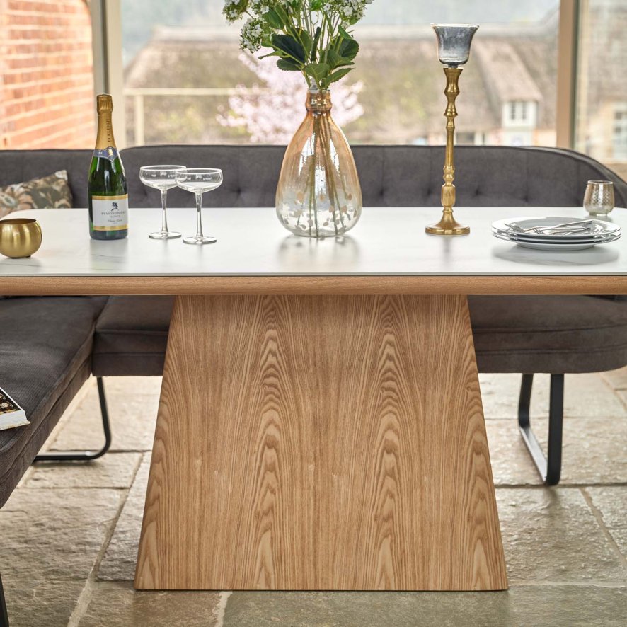 Woods Sutton 160cm Dining Table - Ash with Frampton Corner Bench RHF & Flat Bench in Anthracite ...