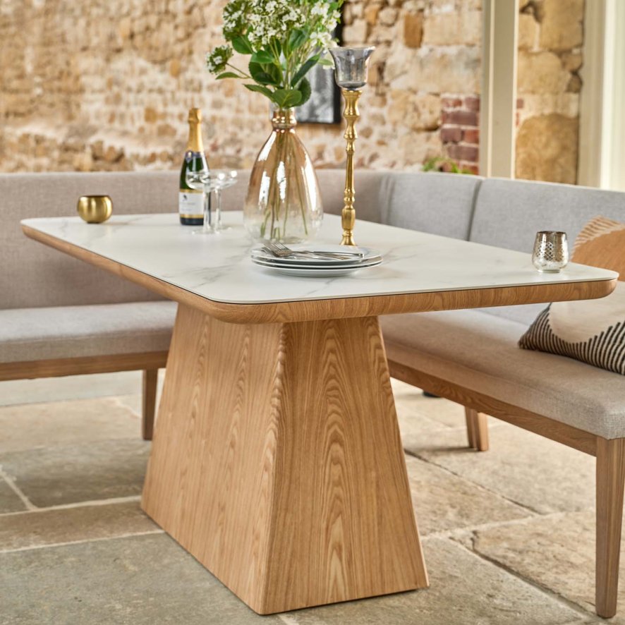 Woods Sutton 160cm Dining Table - Ash with Hampton Corner Bench in Grey RHF - Woods Furniture