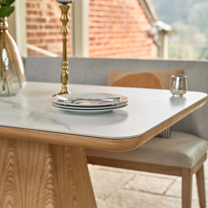 Woods Sutton 160cm Dining Table - Ash with Hampton Corner Bench in Grey RHF - Woods Furniture