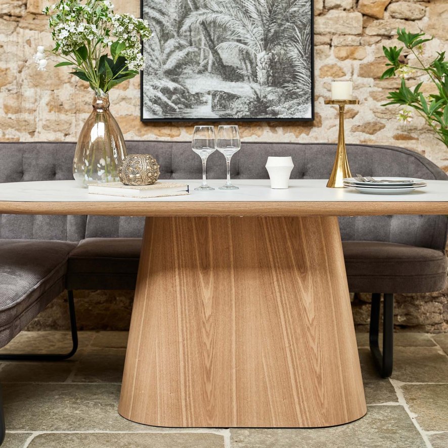 Woods Sutton 200cm Dining Table - Ash with Frampton Corner Bench RHF & Flat Bench in Anthracite ...