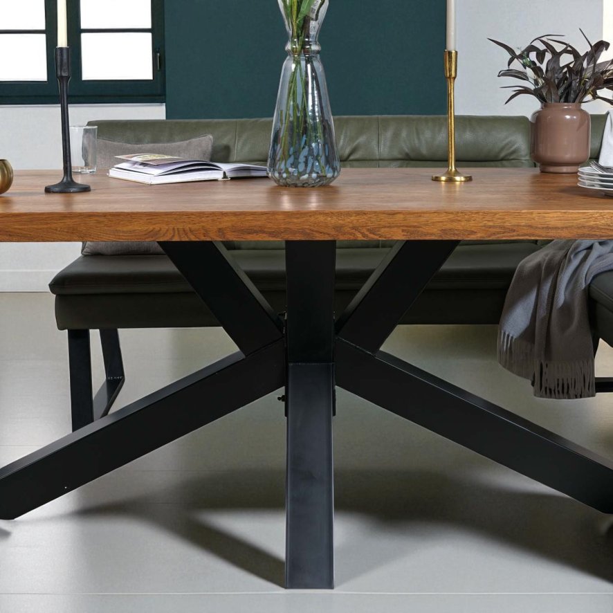 Woods Soho 200cm Dining Table with Industrial Corner Bench in Olive - Woods Furniture