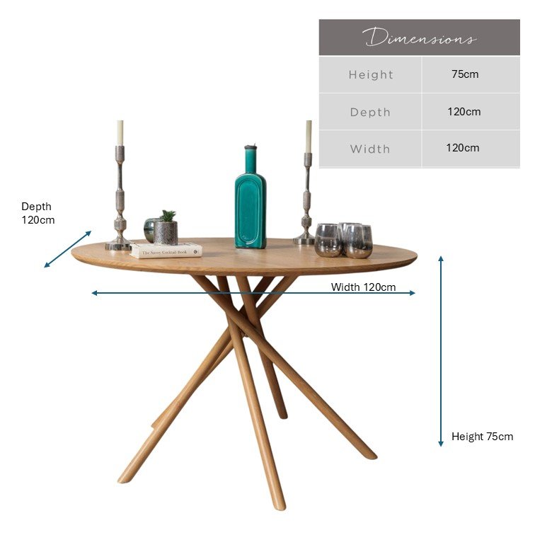Woods Saturn Round Dining Table 120cm in Oak Finish - Woods Furniture