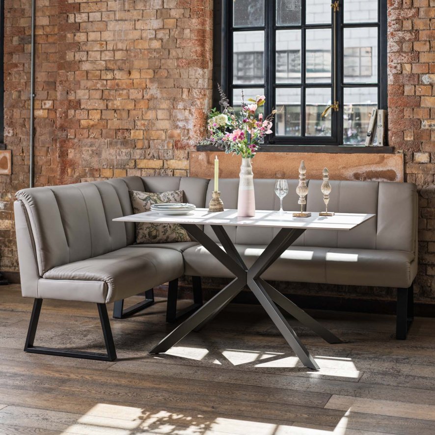 Woods Saturn 135cm Dining Table White & Sonoma Corner Bench in Putty ...