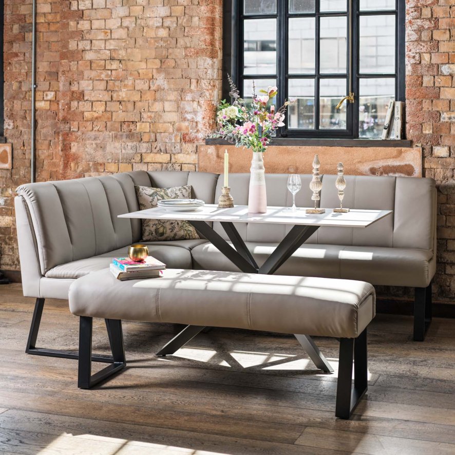 Woods Saturn 135cm Dining Table White & Sonoma Corner with Low Bench ...
