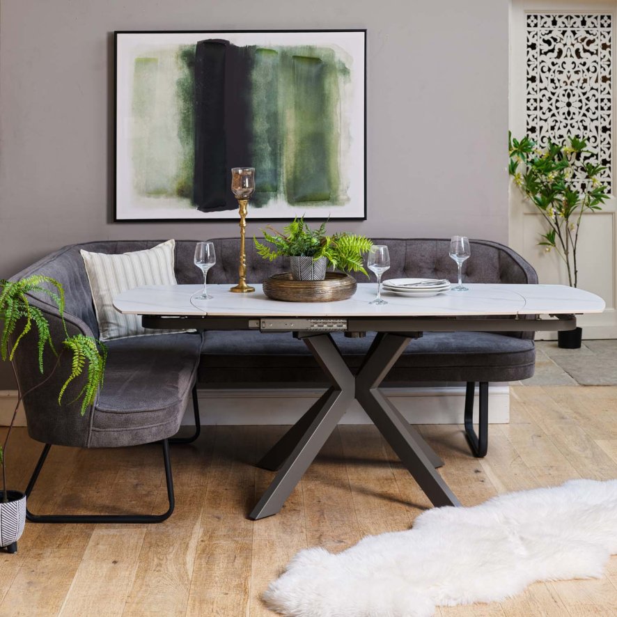 Woods Saturn White Motion Table with RHF Frampton Corner Bench ...