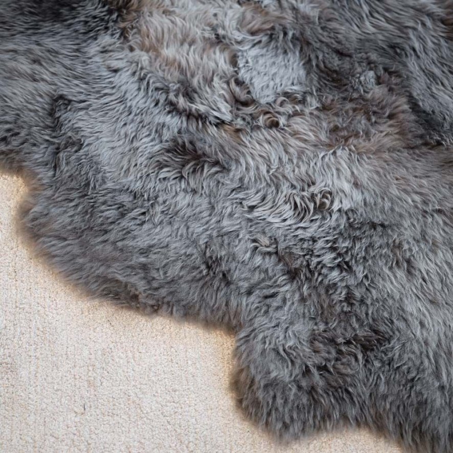 New Zealand Extra Large Grey Sheepskin Rug | Grey Fur Rug - Woods Furniture