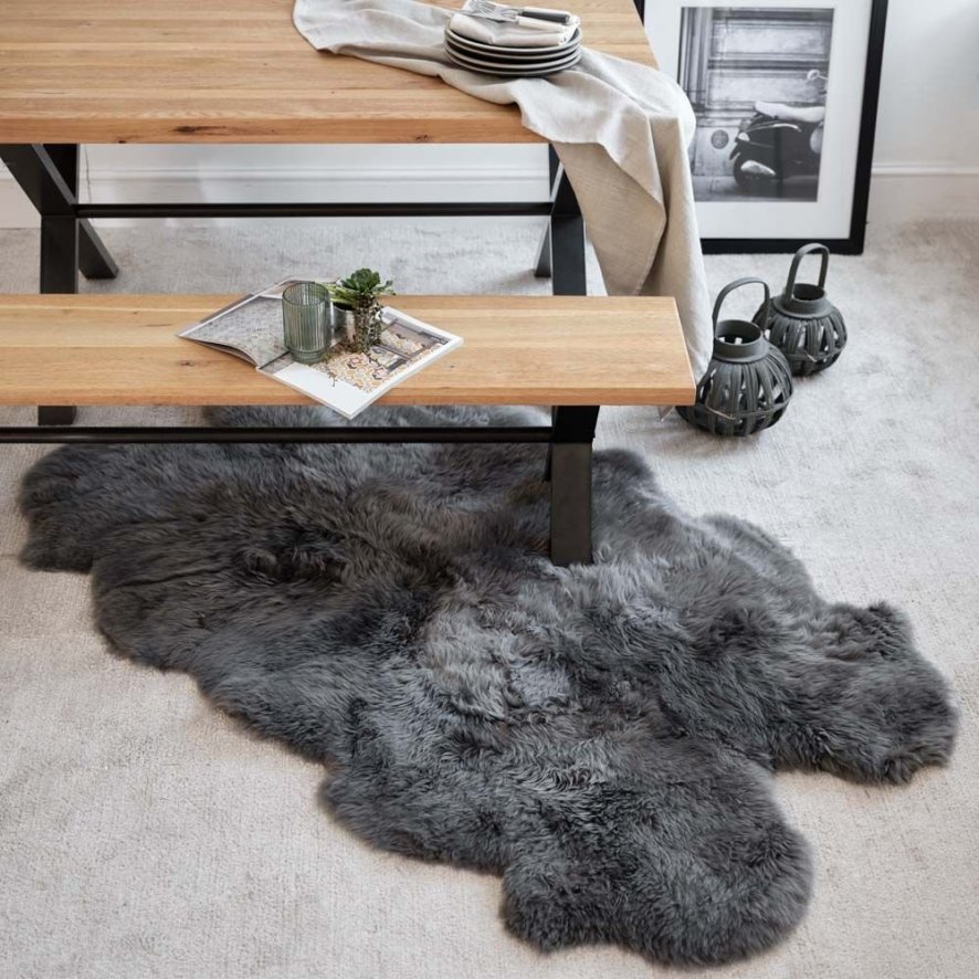 New Zealand Extra Large Grey Sheepskin Rug | Grey Fur Rug - Woods Furniture
