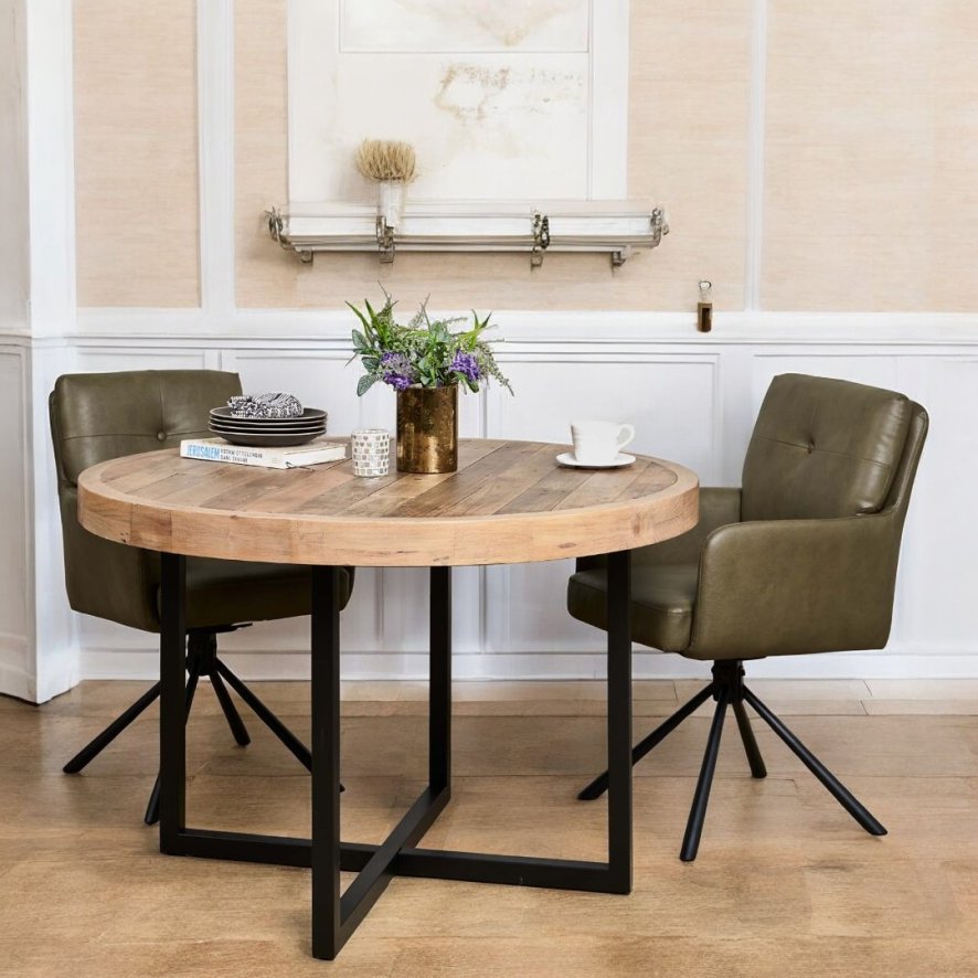 Adelaide Industrial Round Dining Table | Industrial Table - Woods Furniture