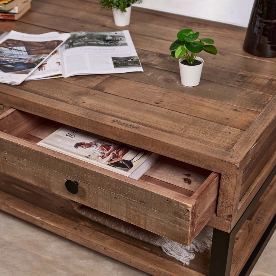 Adelaide Industrial Style Coffee Table With Drawers - Woods Furniture