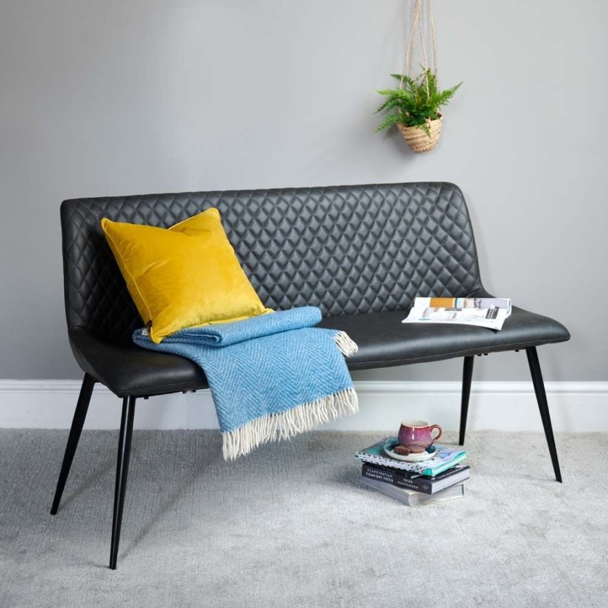 Ripley Grey Leather Upholstered Bench With Back - Woods Furniture
