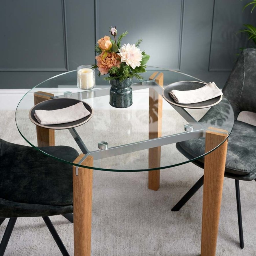 Lutina Small Round Glass Dining Table | Round Glass Table - Woods Furniture