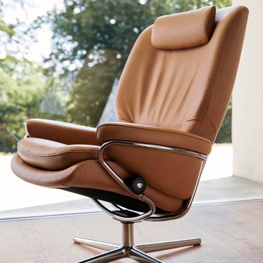Stressless Rome High Back Chair With Cross Base & Footstool - Woods ...