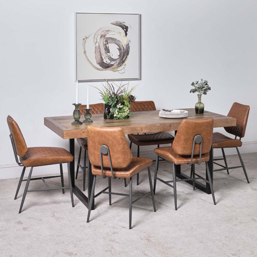 Woods Adelaide 180cm Dining Table & 6 Digby Dining Chairs - Tan - Woods ...
